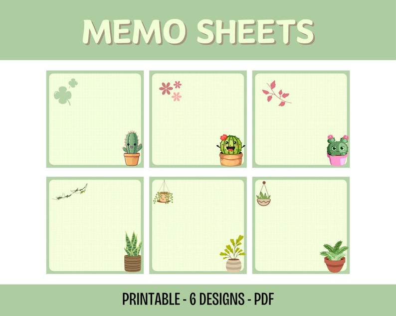 Green Nature Memo Pad Sheet Printable, Cute Notepad Stationery, Pastel ...