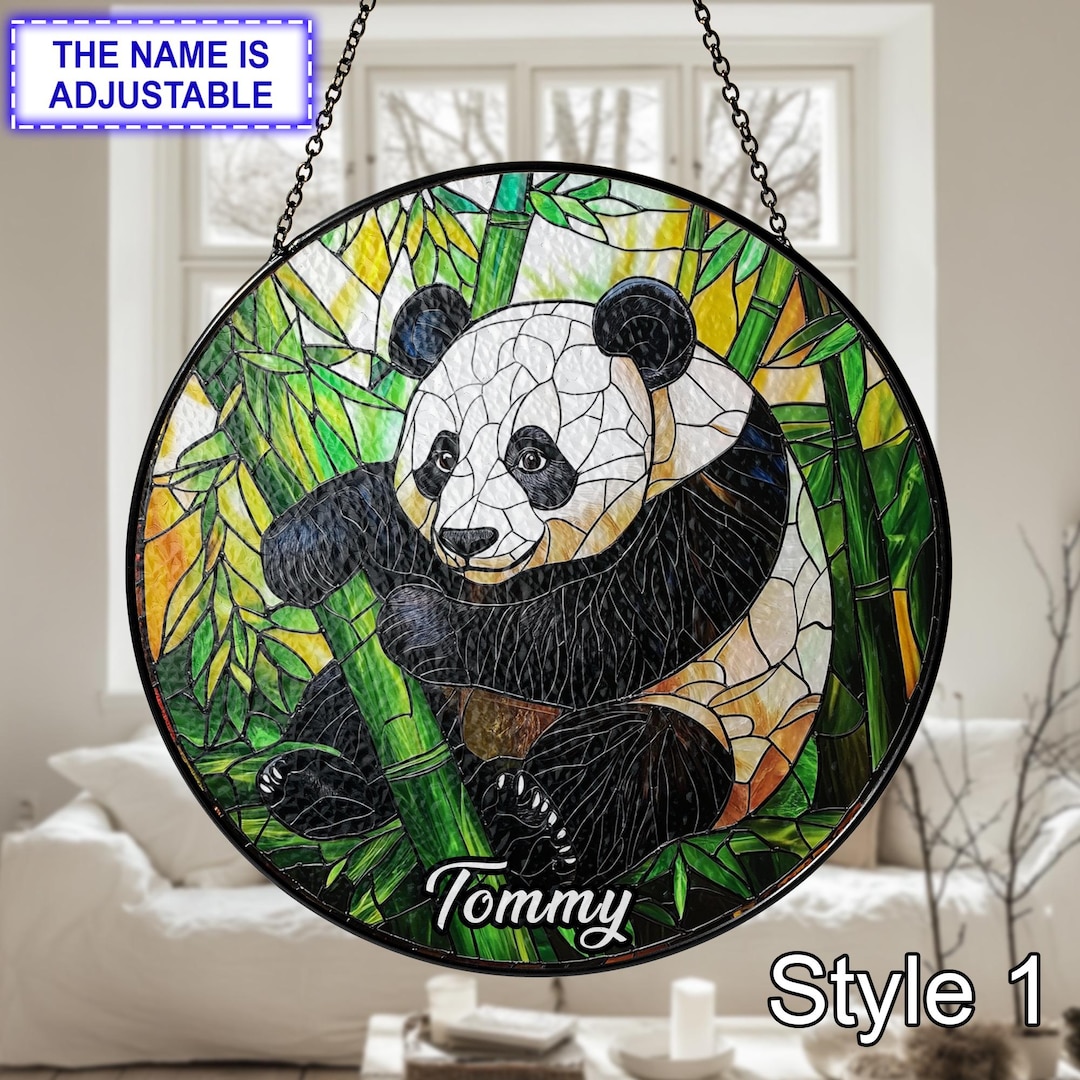 Custom Name Giant Panda Stained Glass Suncatcher – Personalized Panda ...