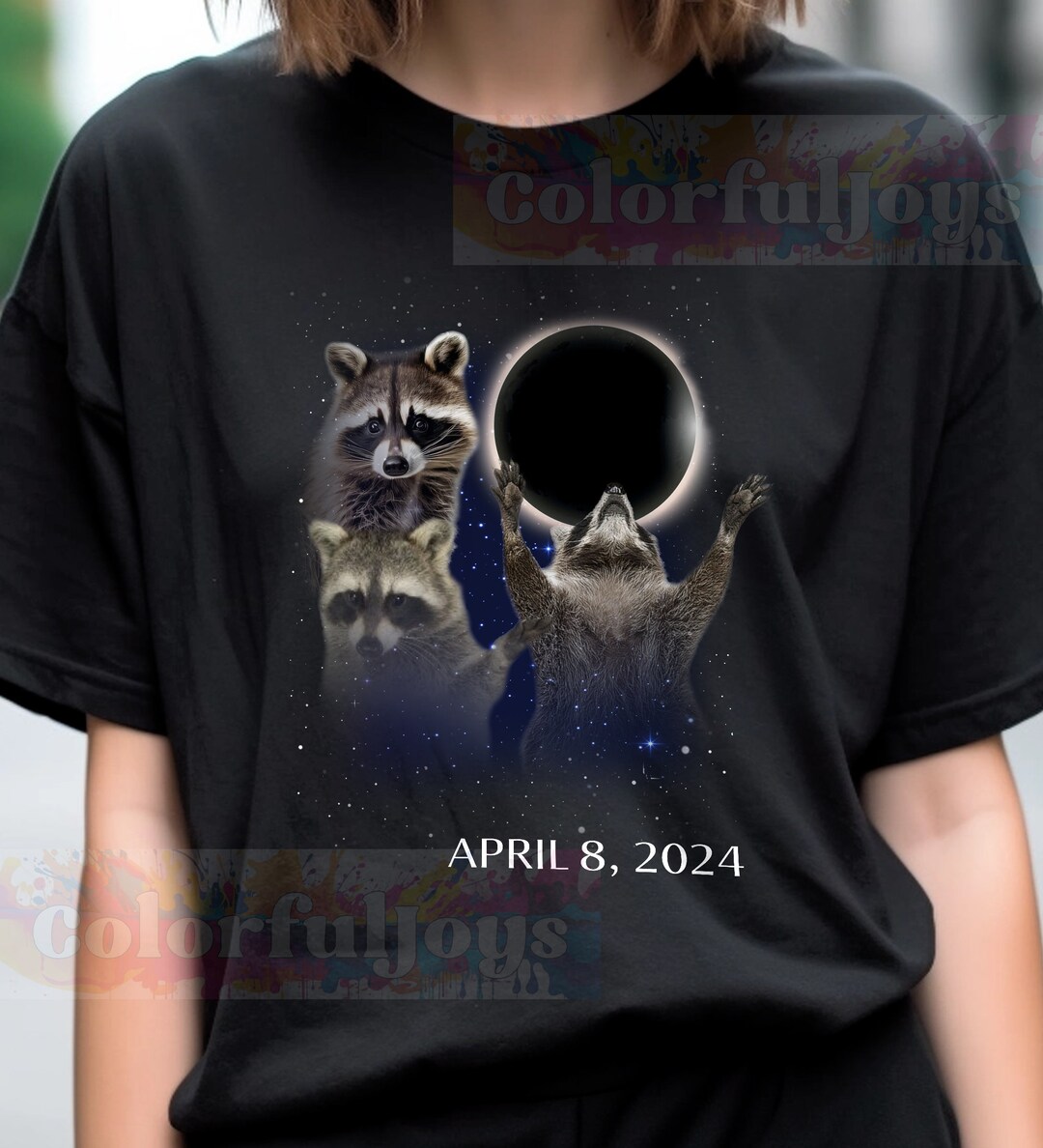 Three Raccoons Eclipse 2024 Vintage Graphic T-shirts, Retro Raccoon ...