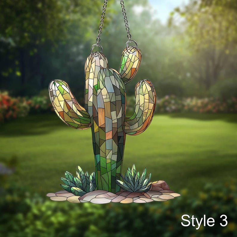 Cactus Window Hanging Acrylic Ornament, Plant Lover Gift, Garden Decor ...