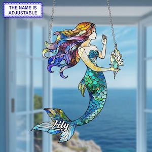 Mermaid Window Hanging Acrylic Ornament, Mermaid Lover Gift, 2D Flat ...