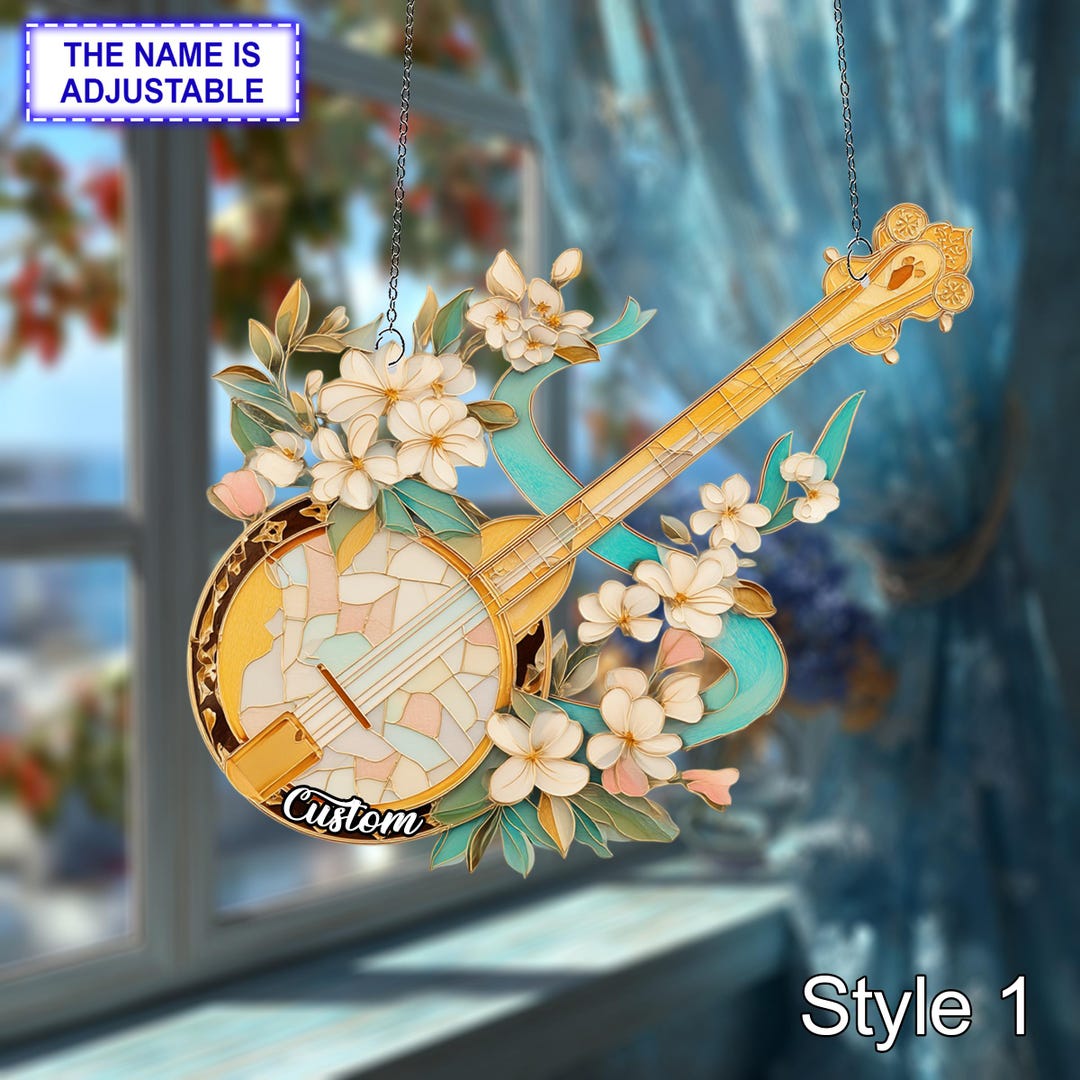 Banjo Acrylic Window Hanging – Music Lover Decor, Iridescent Acrylic ...