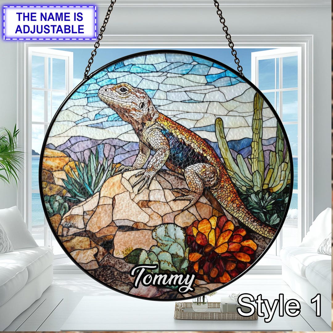 Custom Name Lizard Stained Glass Suncatcher – Personalized Reptile ...