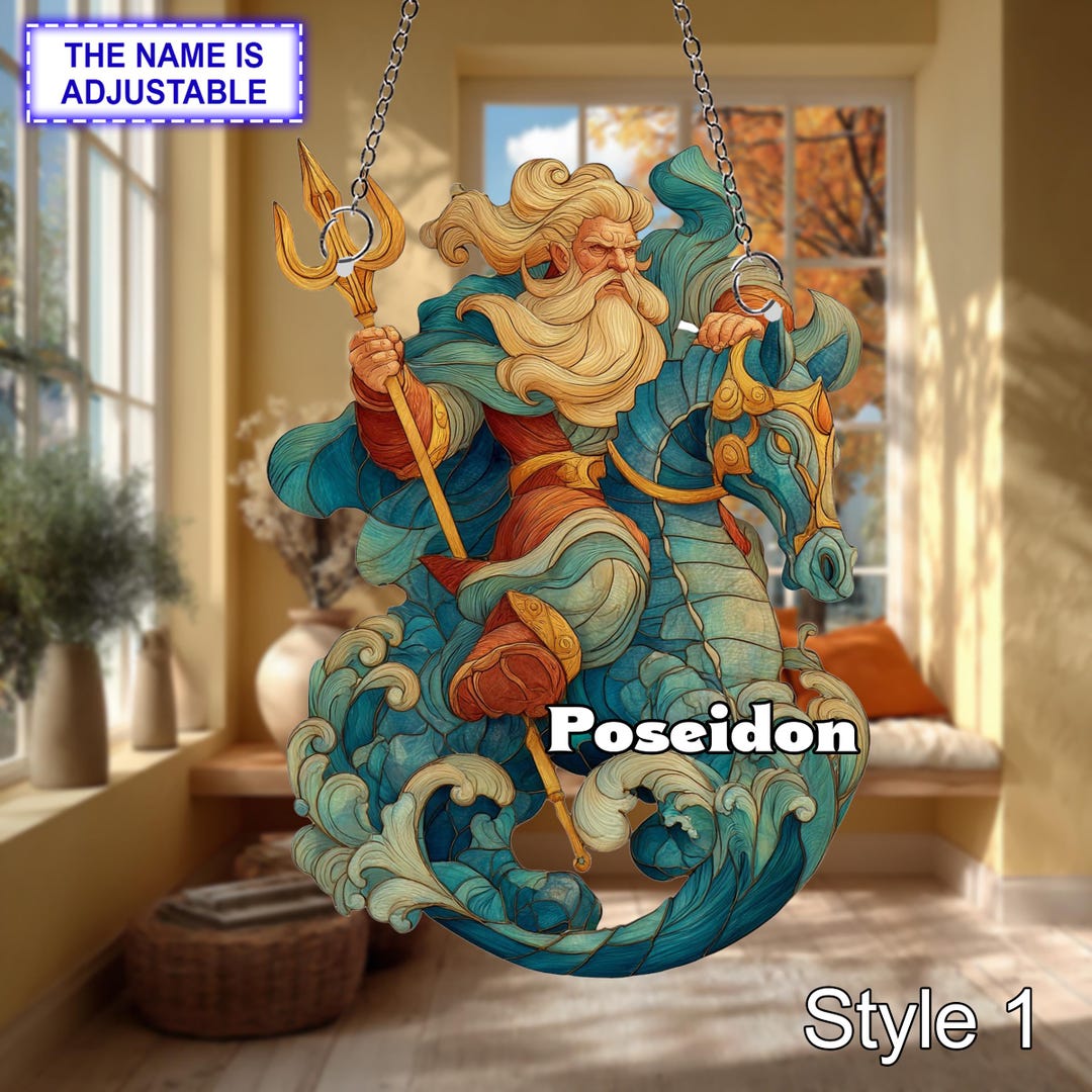 Personalized Poseidon Acrylic Window Hanging, Greek God of the Sea ...