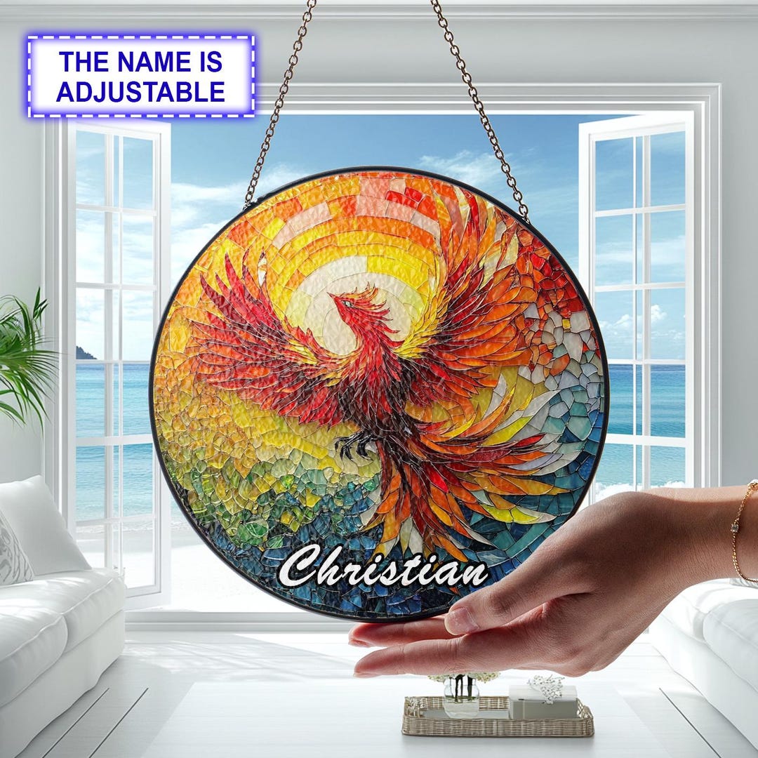 Phoenix Stained Glass Suncatcher, Room Decor Suncatcher, Firebird ...