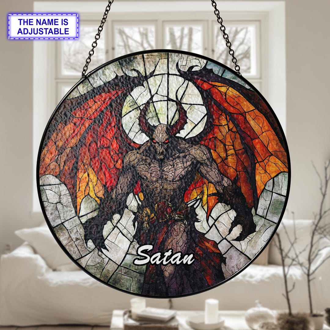 Satan Stained Glass Suncatcher, Baphomet Stained Glass Suncatcher ...
