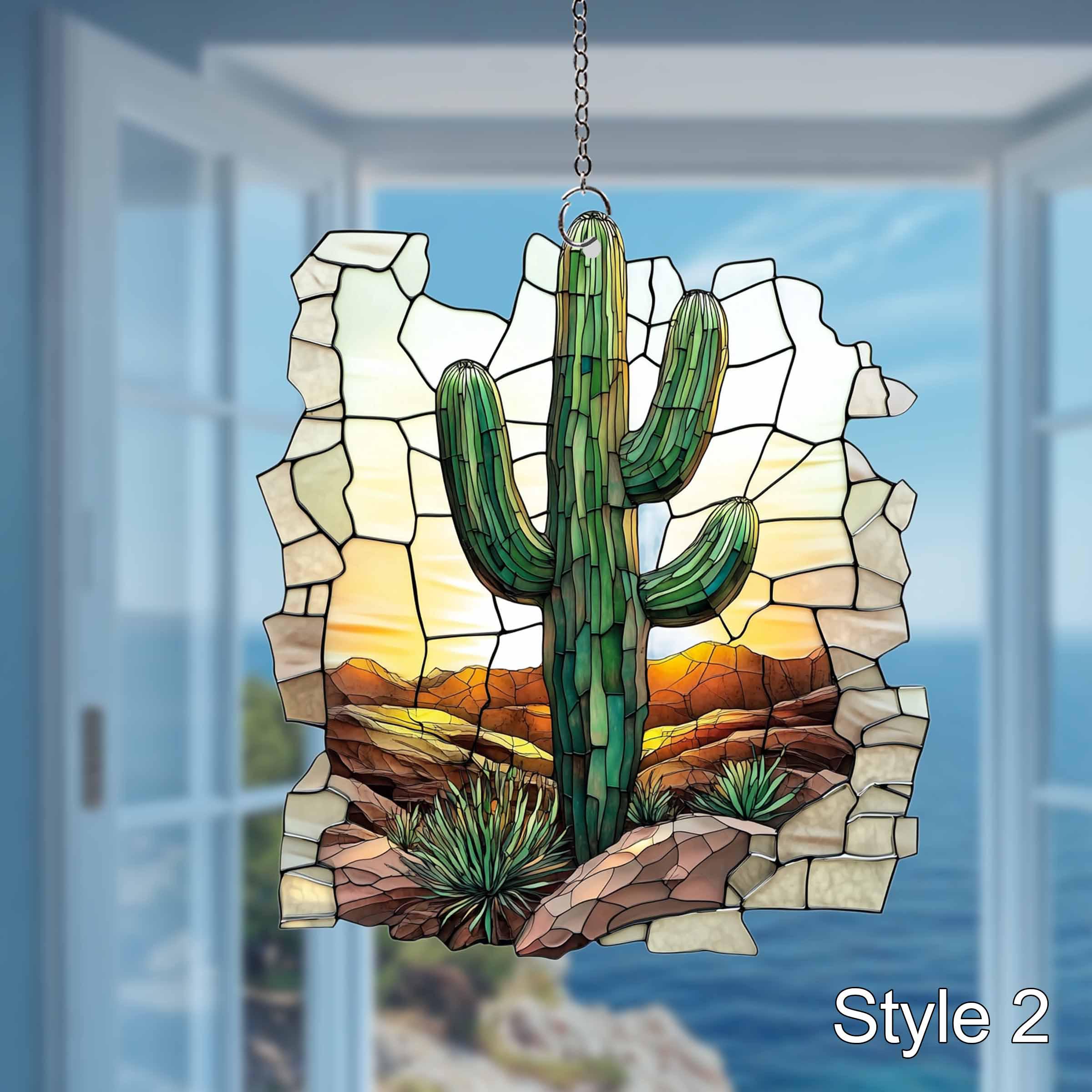 Cactus Window Hanging Acrylic Ornament, Plant Lover Gift, Garden Decor ...