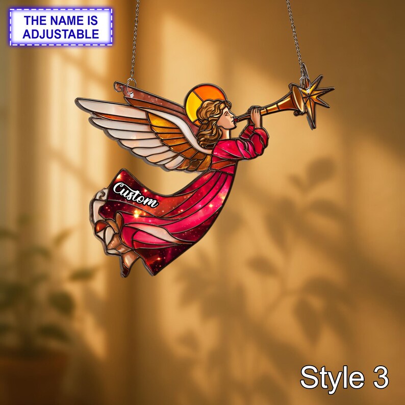 Angel With Trumpet Window Hanging, Christmas Suncatcher, Acrylic Angel ...