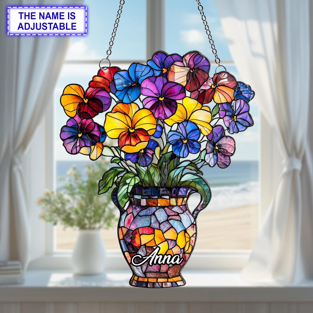 Pansy Flower Window Hanging Acrylic Ornament, Floral Gift, 2D Flat ...