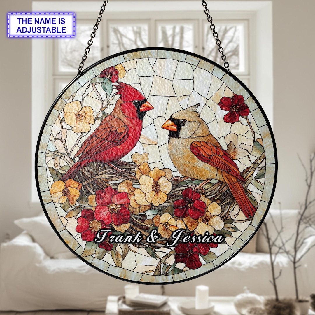 Red Cardinal Stained Glass Suncatcher, Cardinal Stained Glass Window ...