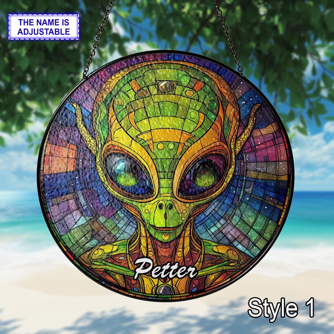 Alien Stained Glass Suncatcher, UFO Window Hanging, Sci-fi Space Decor ...