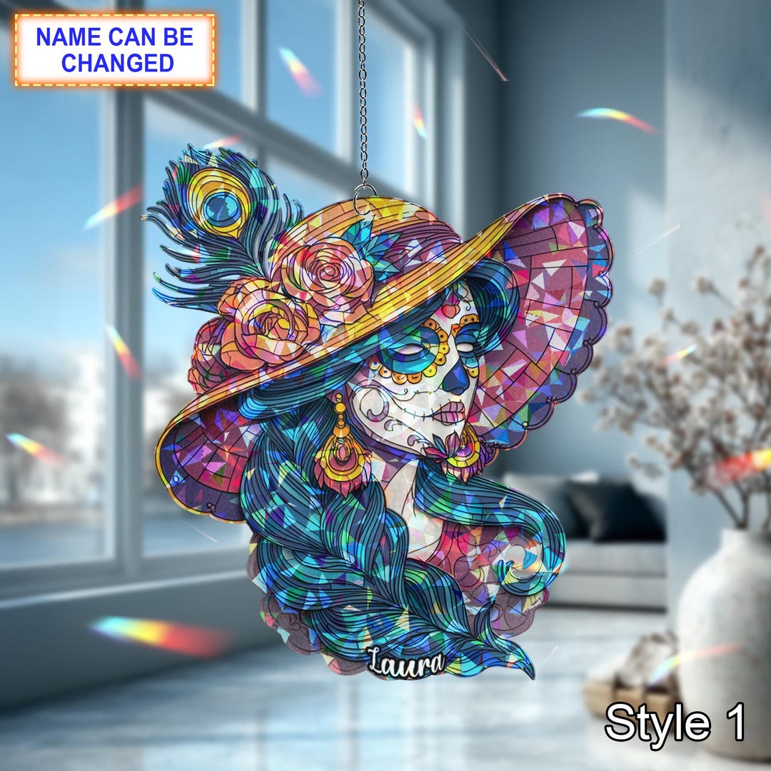La Catrina Broken Glass Hologram Ornament – Iridescent Acrylic Window ...