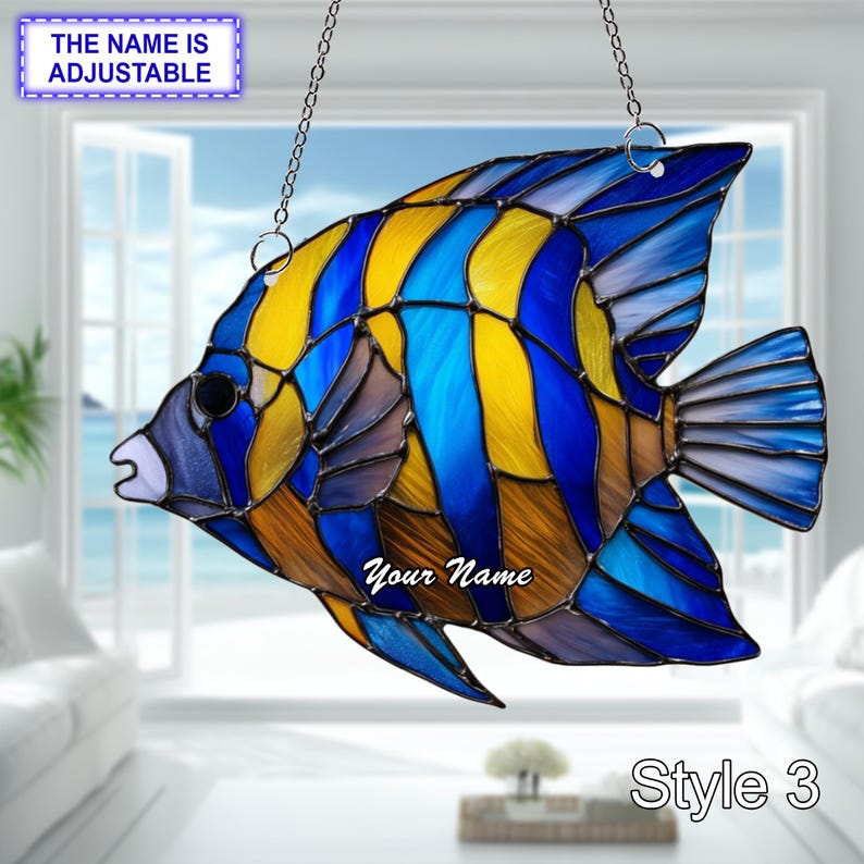 Custom Emperor Angelfish Acrylic Window Hanging, Blue and Yellow Reef ...