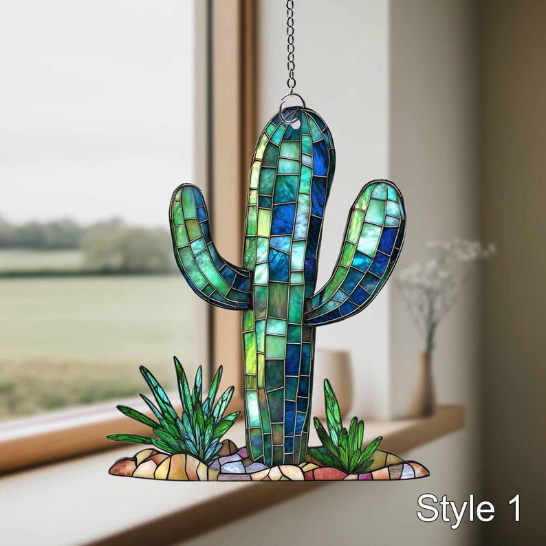 Cactus Window Hanging Acrylic Ornament, Plant Lover Gift, Garden Decor ...