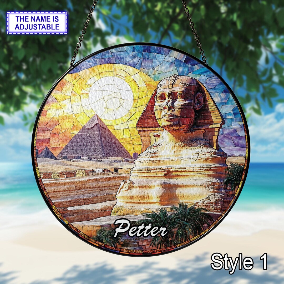 Custom Name Pyramids of Giza & Sphinx Stained Glass Suncatcher ...