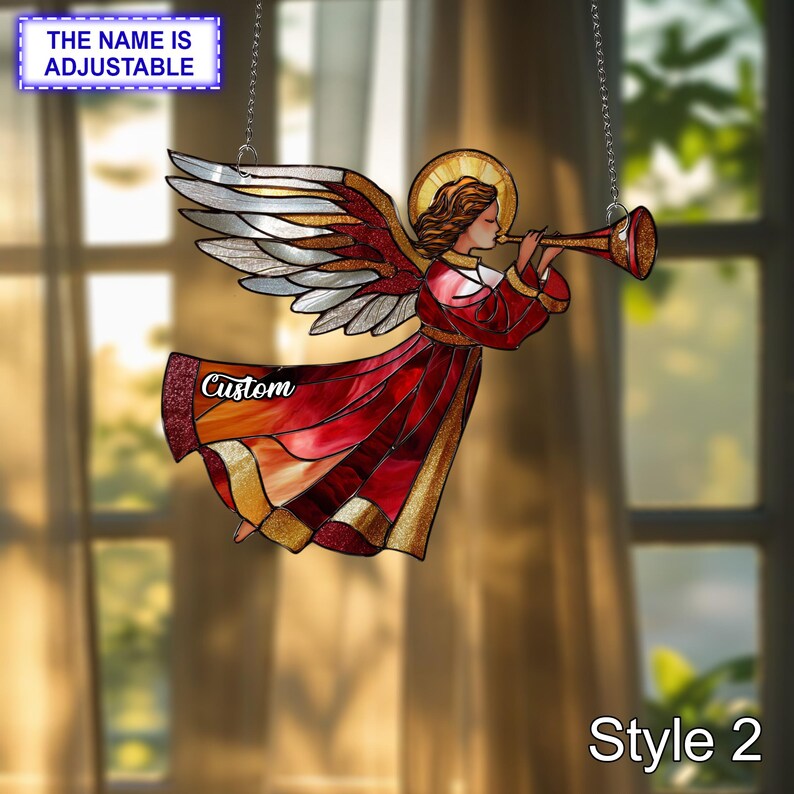 Angel With Trumpet Window Hanging, Christmas Suncatcher, Acrylic Angel ...