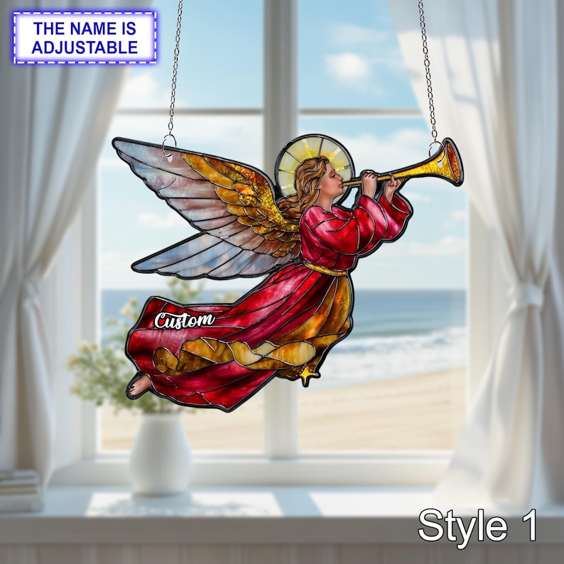 Angel With Trumpet Window Hanging, Christmas Suncatcher, Acrylic Angel ...