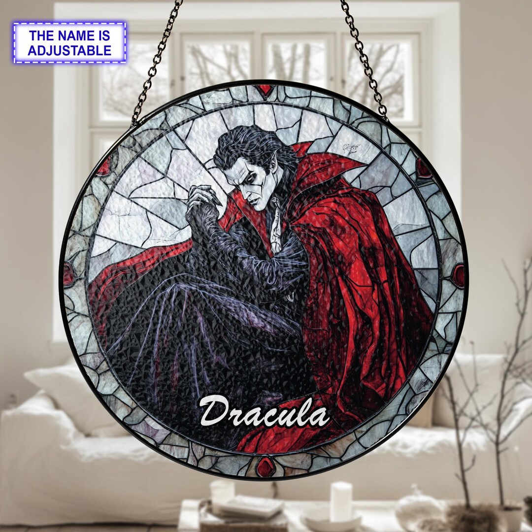 Dracula Stained Glass Suncatcher, Brooding Vampire Suncatcher, Outdoor ...