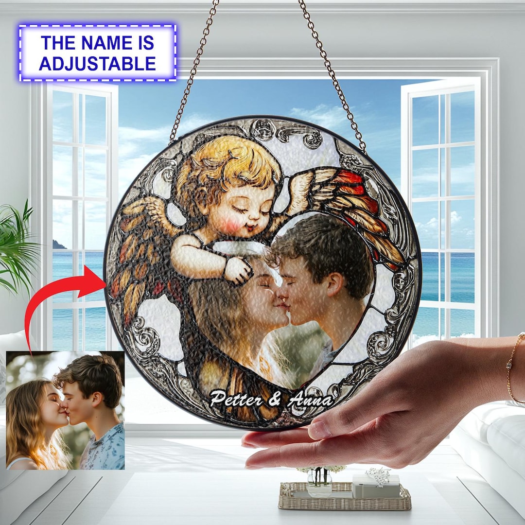 Personalized Couple Stained Glass Suncatcher, Wedding Portrait ...