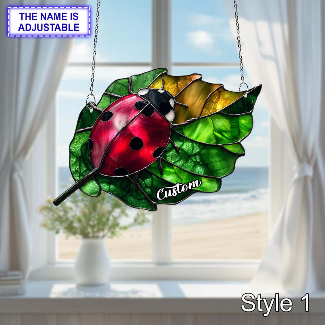 Personalized Ladybug on Leaf Suncatcher, Acrylic Acrylic Window Hanging ...