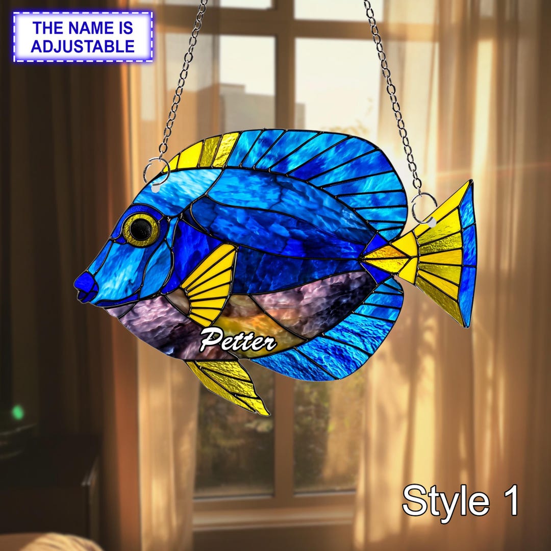Personalized Tang Fish Acrylic Window Hanging, Blue Tropical Fish ...