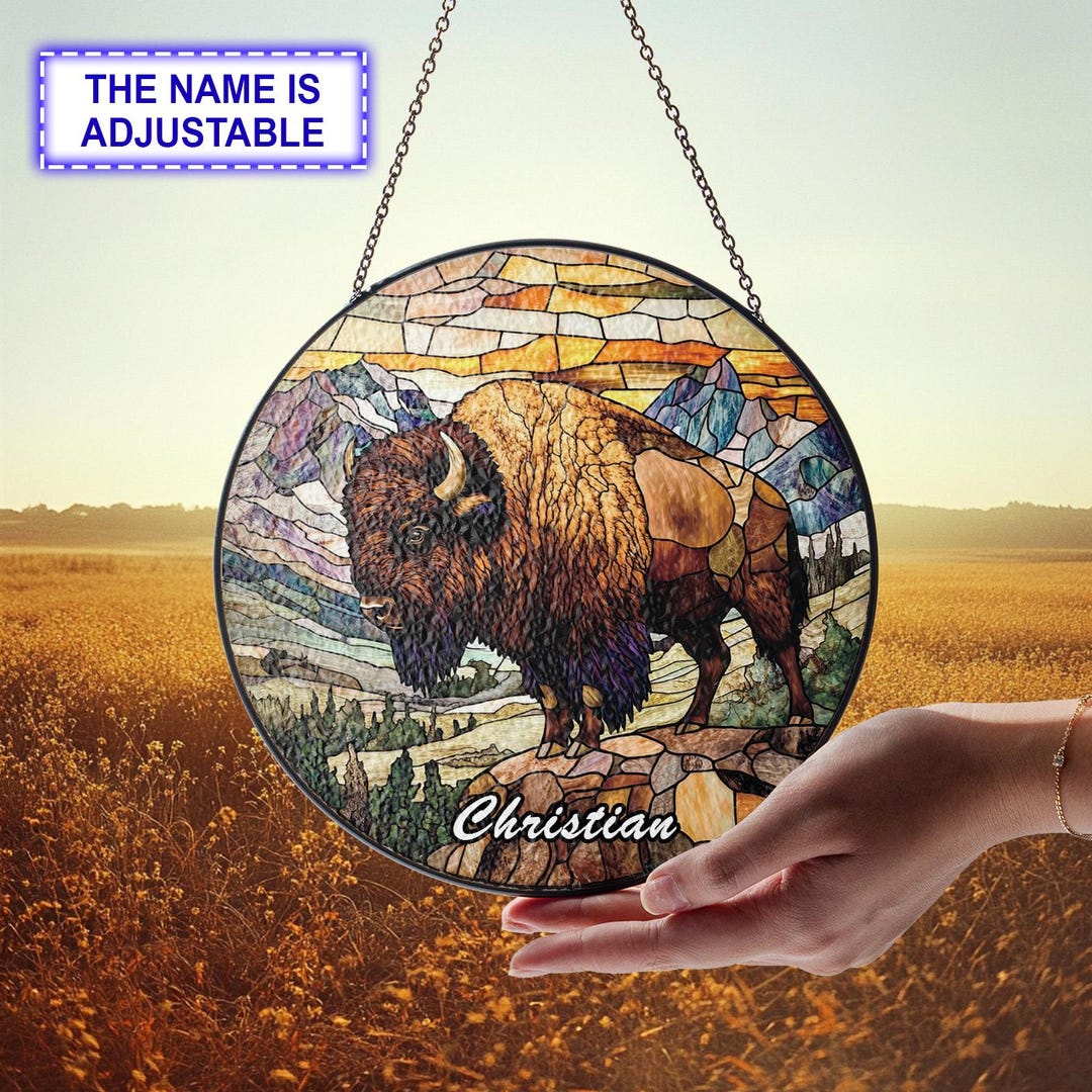 Bison Stained Glass Suncatcher Hanging Sign, Farmhouse Suncatcher ...