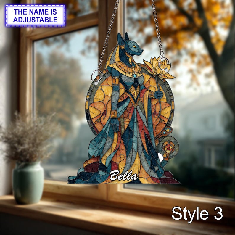 Personalized Bastet Acrylic Window Hanging – Egyptian Cat Goddess ...