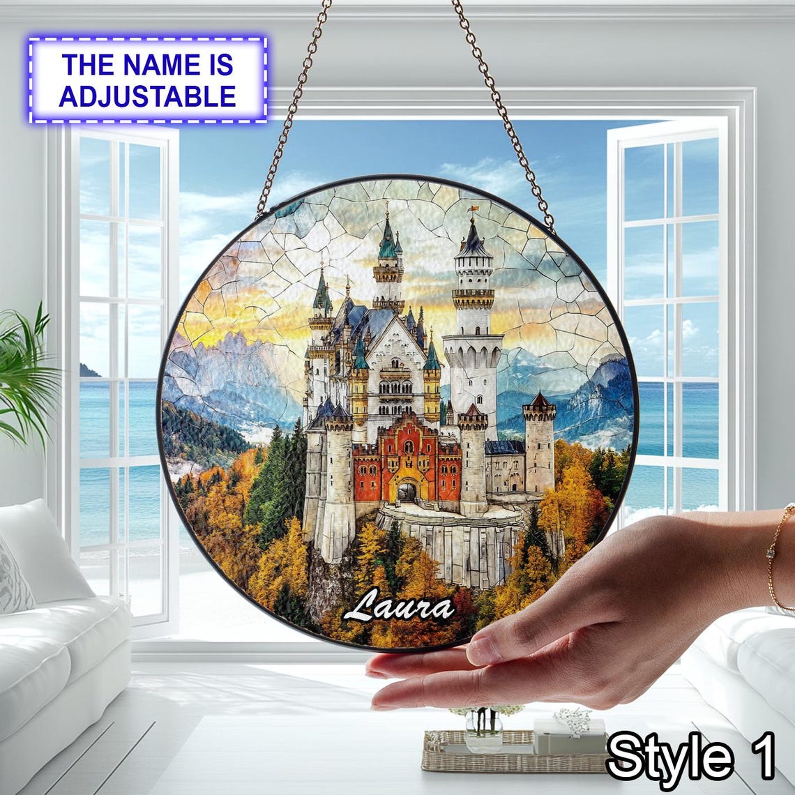 Custom Name Neuschwanstein Castle Stained Glass Suncatcher – Germany ...