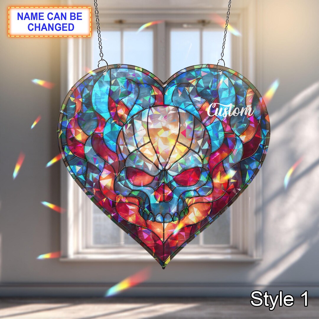 Personalized Holo Crystal Skull Fireheart Acrylic Ornament, Custom ...