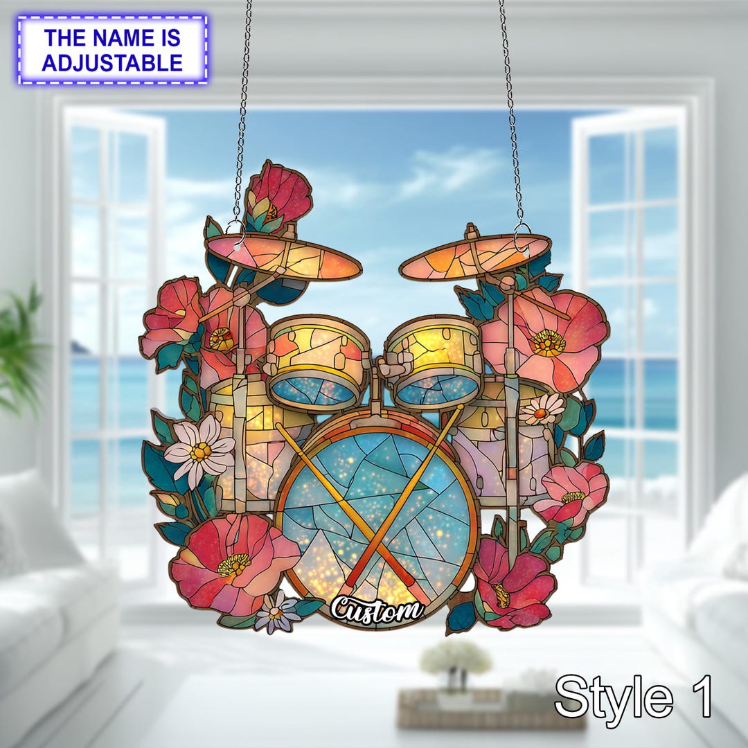 Drum Set Acrylic Window Hanging – Music Lover Decor, Iridescent Acrylic ...