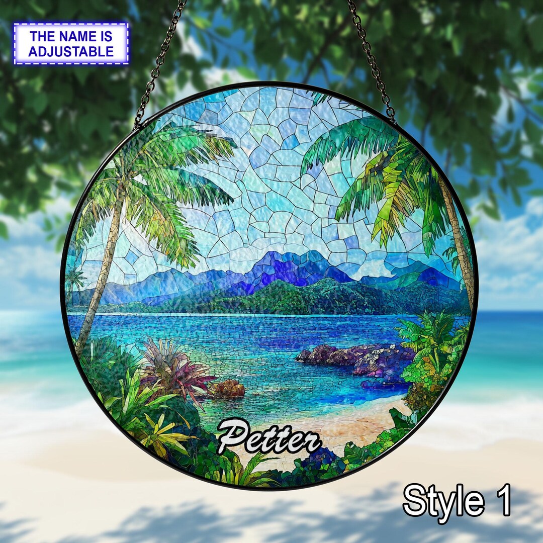 Custom Name Fiji Islands Stained Glass Suncatcher – Handmade Tropical ...