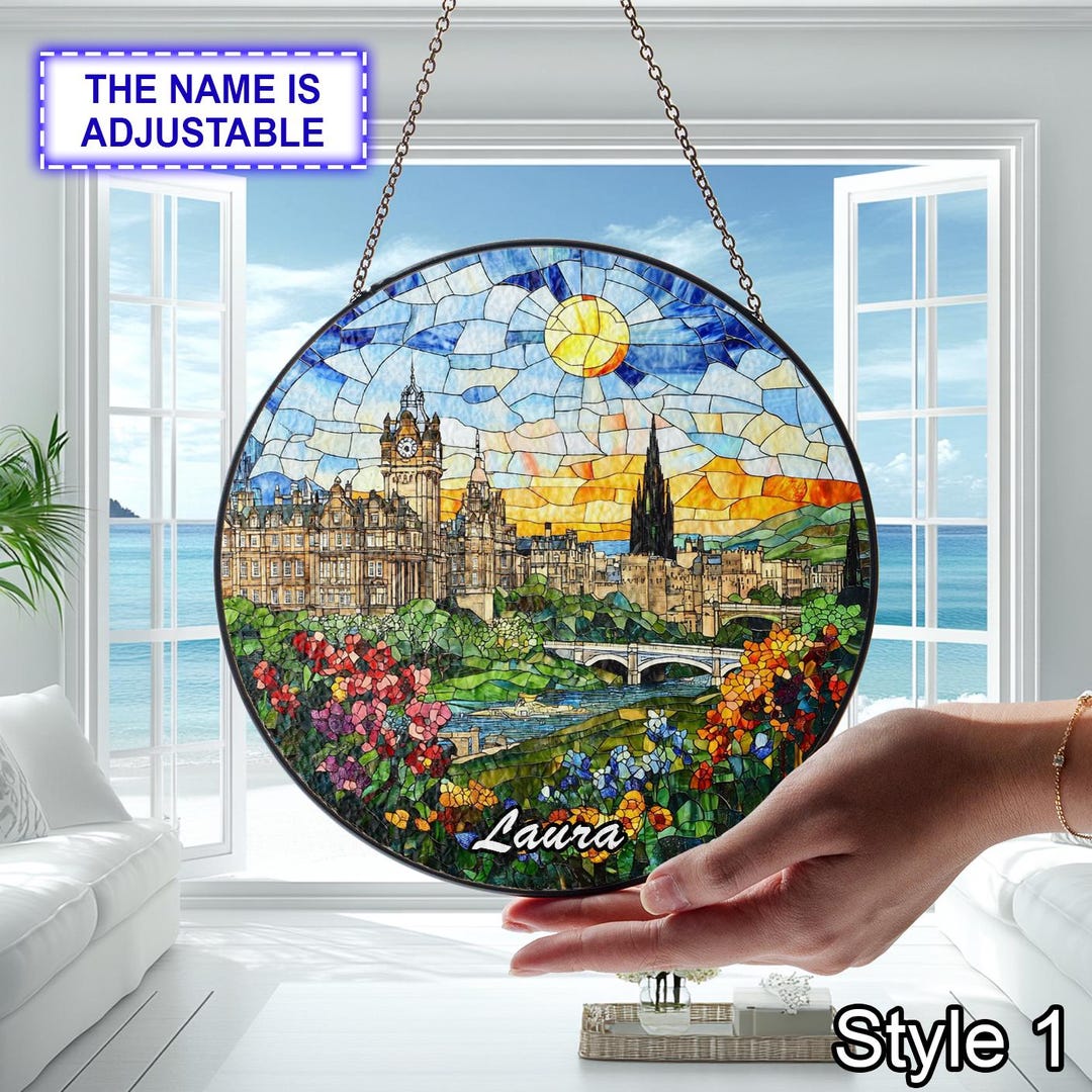 Custom Name Edinburgh Stained Glass Suncatcher – Scotland Landmark ...