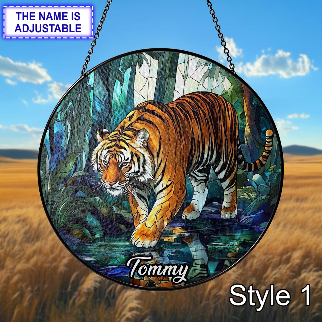 Custom Name Tiger Stained Glass Suncatcher – Personalized Bengal Tiger ...