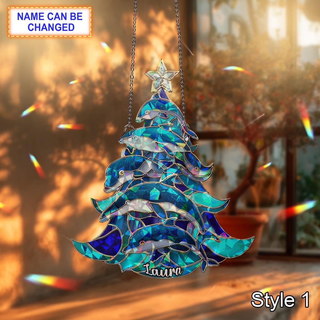 Dolphin Tree Broken Glass Hologram Ornament- Iridescent Acrylic ...