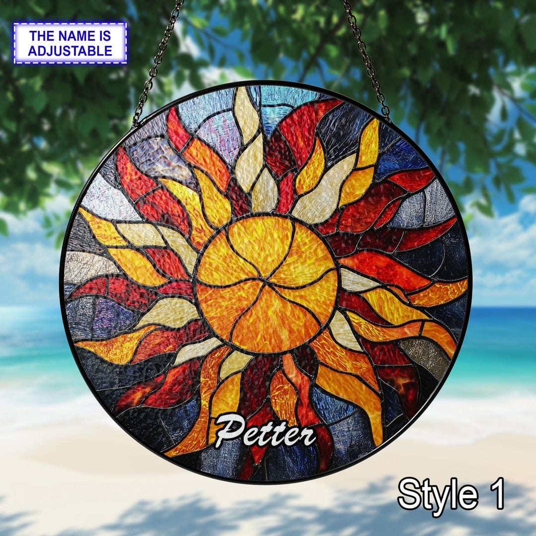 Sun Stained Glass Suncatcher, Radiant Solar Art, Celestial Window ...