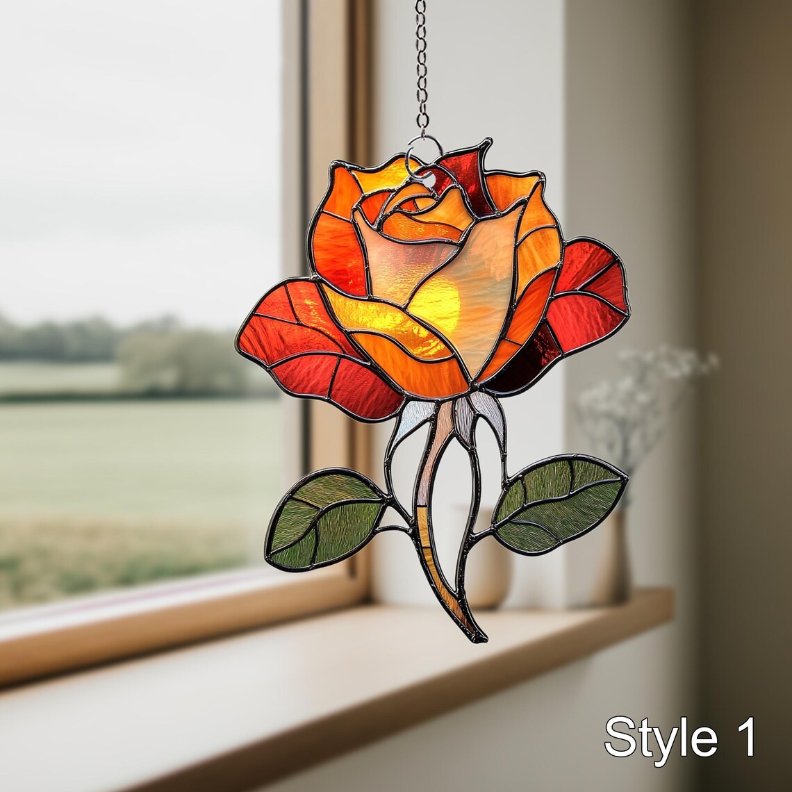 Rose Window Hanging Acrylic Ornament, Floral Lover Gift, 2D Flat Decor ...