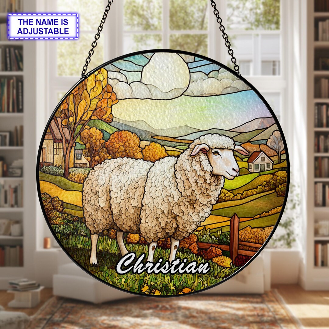 Custom Name Sheep Stained Glass Suncatcher, Personalized Window Decor ...