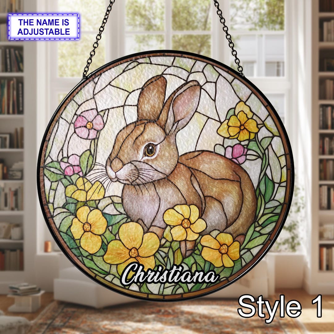 Custom Name Rabbit Stained Glass Suncatcher – Personalized Bunny Window ...