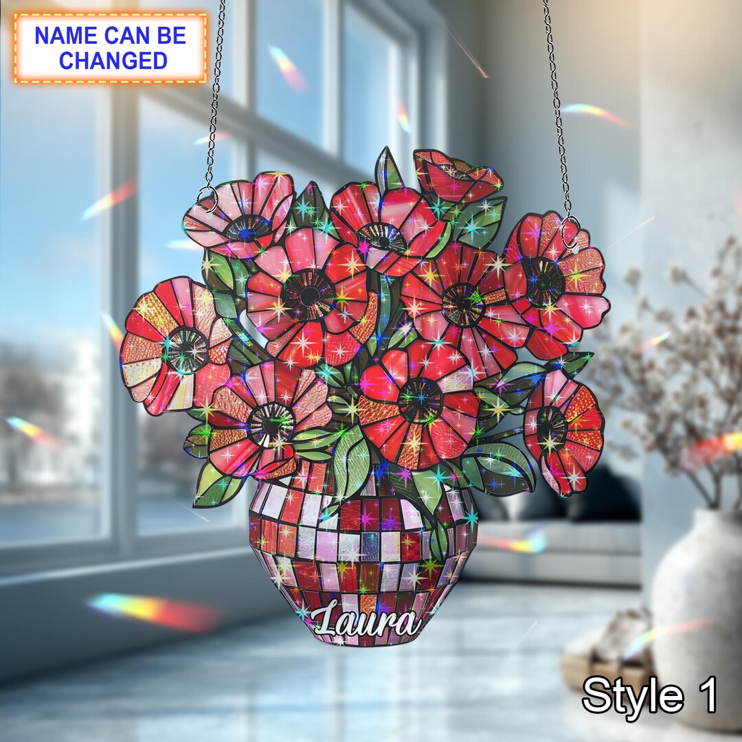 Poppy Hologram Disco Ball Acrylic Window Hanging – Acrylic Inspired ...