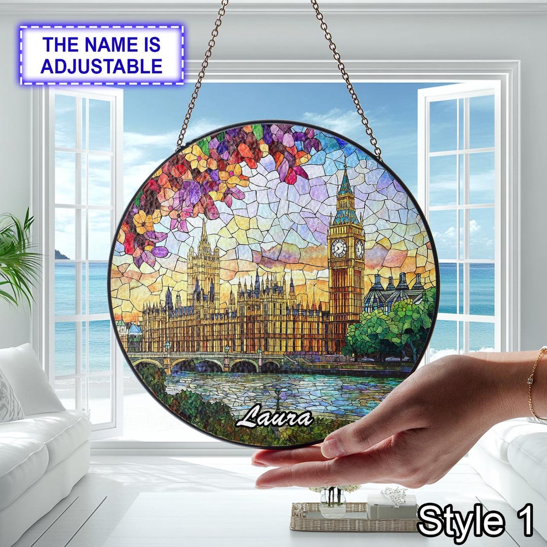 Custom Name Big Ben & Westminster Stained Glass Suncatcher – London ...