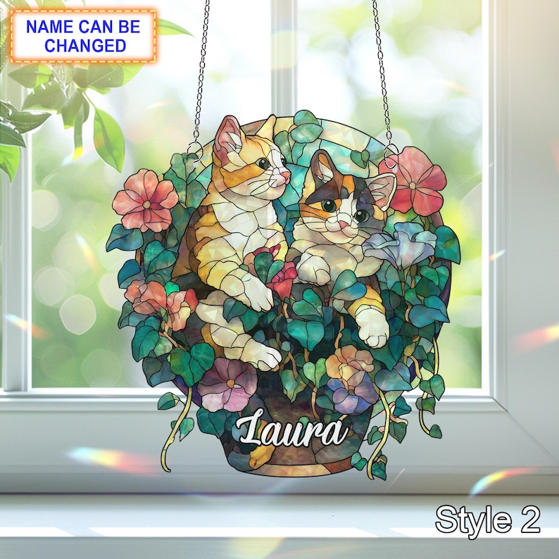 Personalized Hologram Acrylic Suncatcher Window Hang, Playful Cats ...