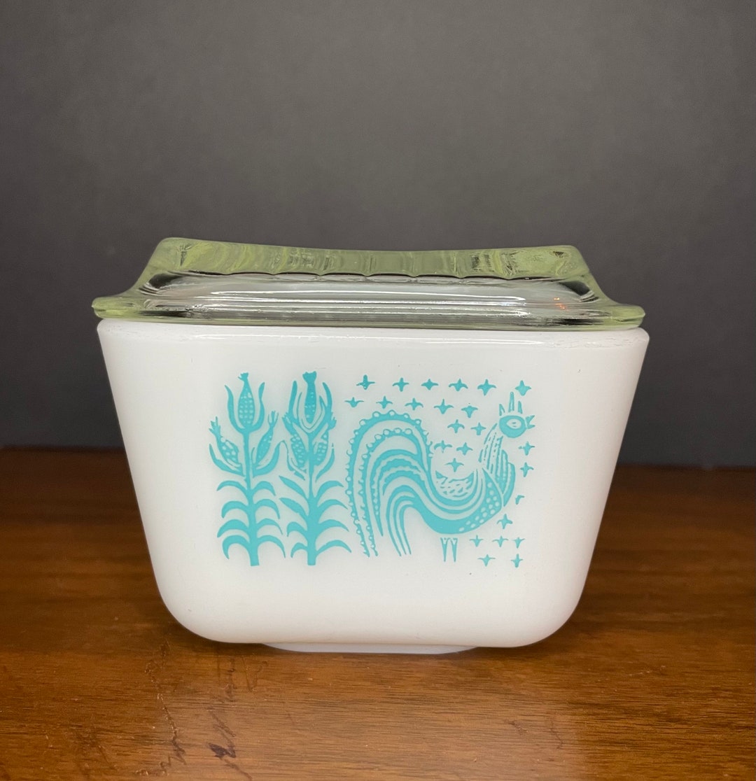 PYREX Teal Amish Butterprint 502 Fridge Dish With Lid- 1950s/60s ...
