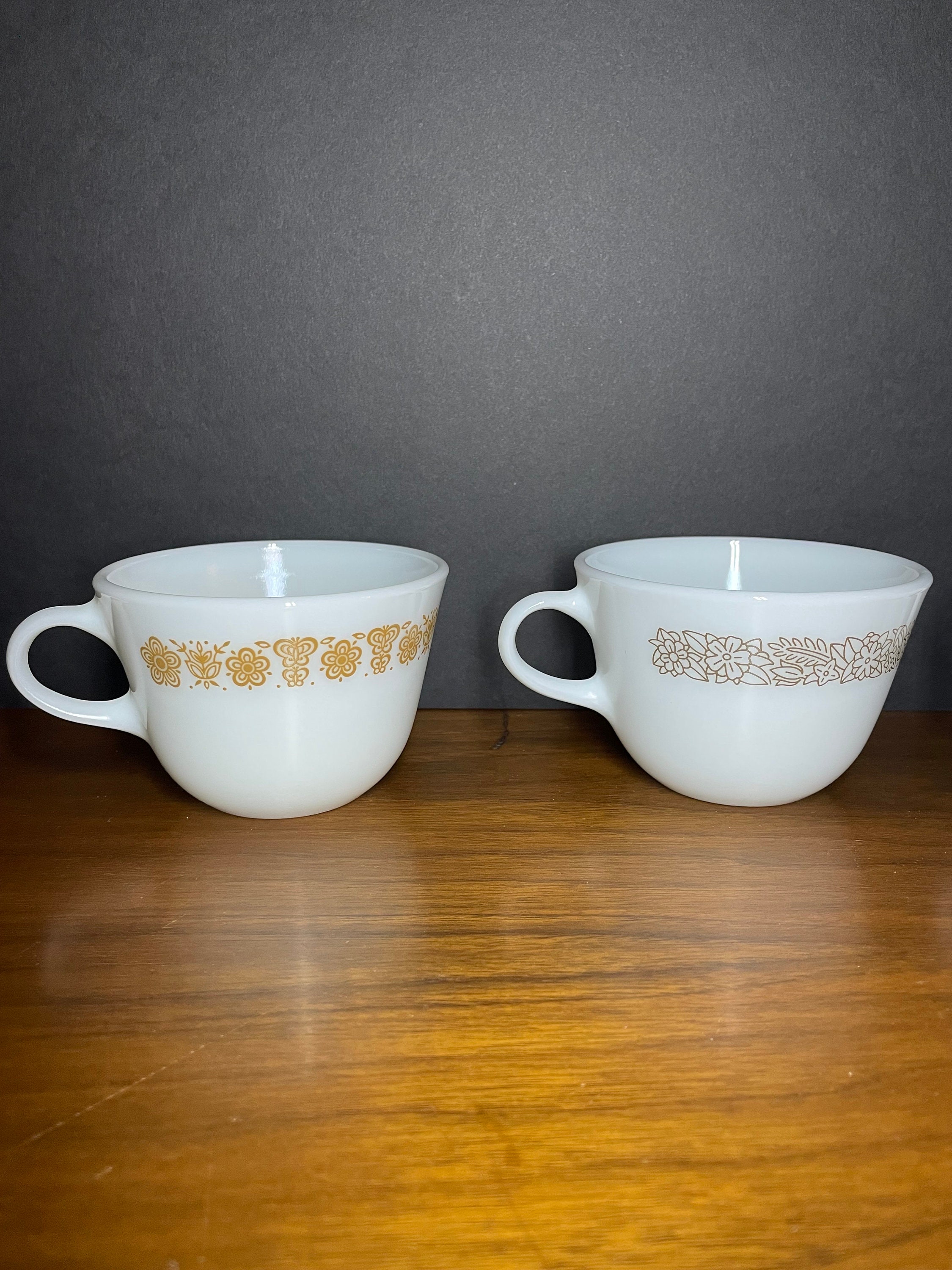 Choice of 2 Vintage PYREX Tea Cups Woodland Floral, Butterfly Gold, Old ...