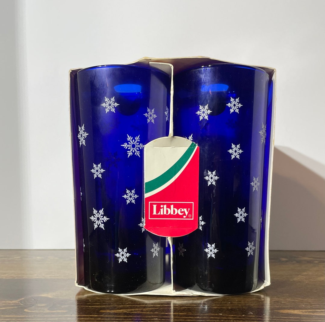 Vintage Christmas Libbey Cobalt Blue Snowflake Glasses in Box, Vintage ...