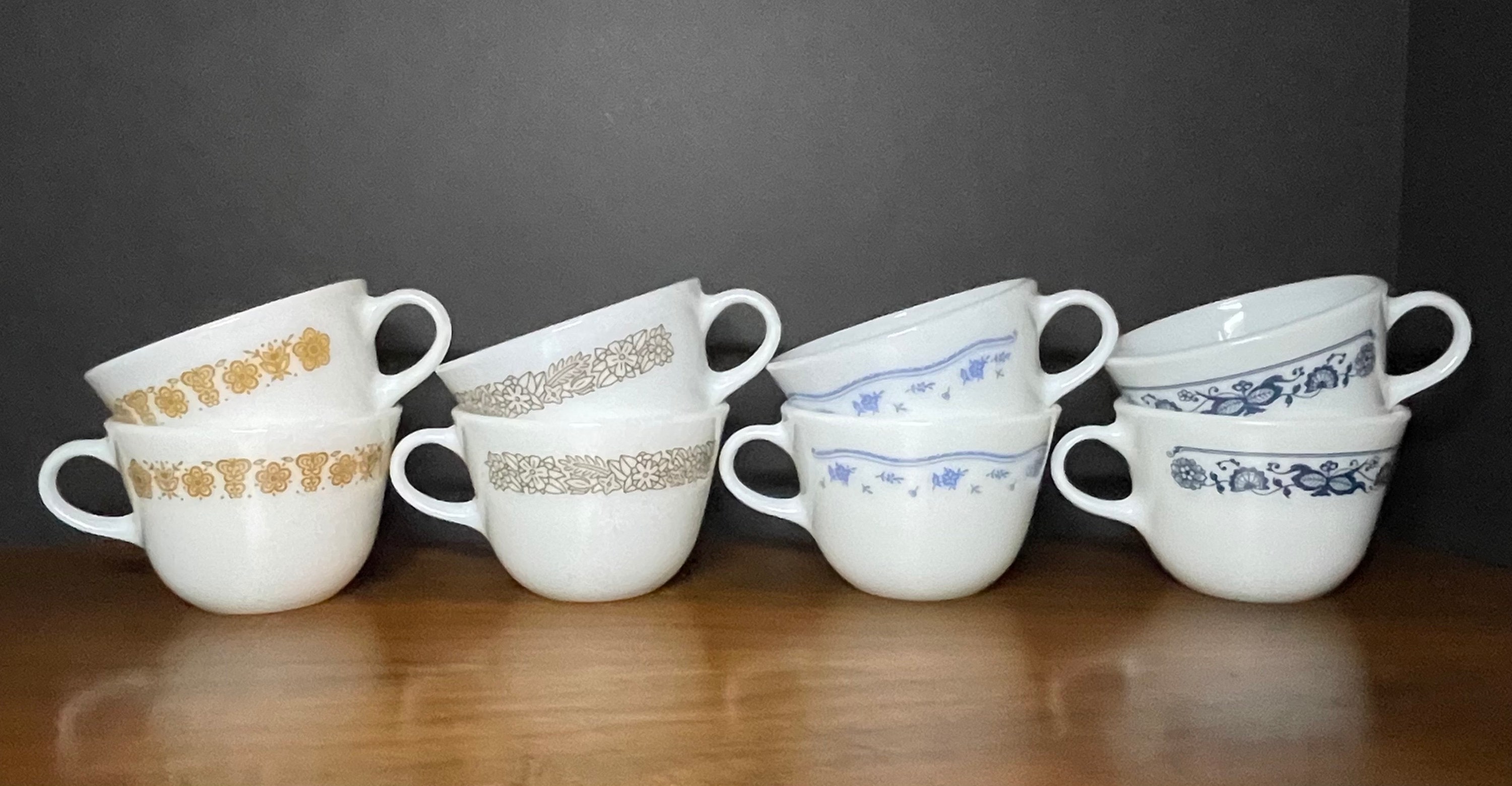 Choice of 2 Vintage PYREX Tea Cups Woodland Floral, Butterfly Gold, Old ...