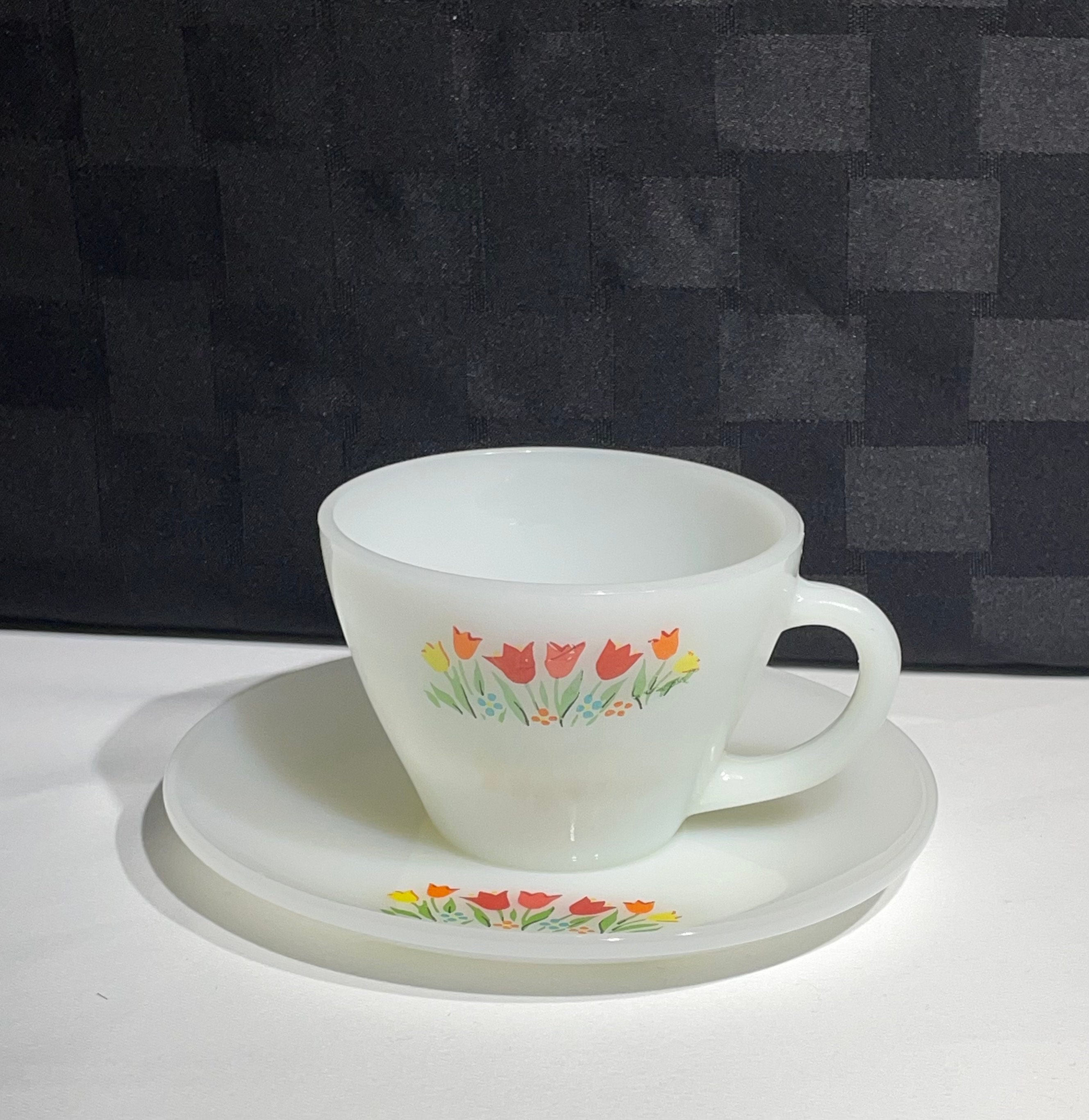 Vintage Fire King Tulips Tea Cup and Saucer Set, Vintage Fire King, Tea ...