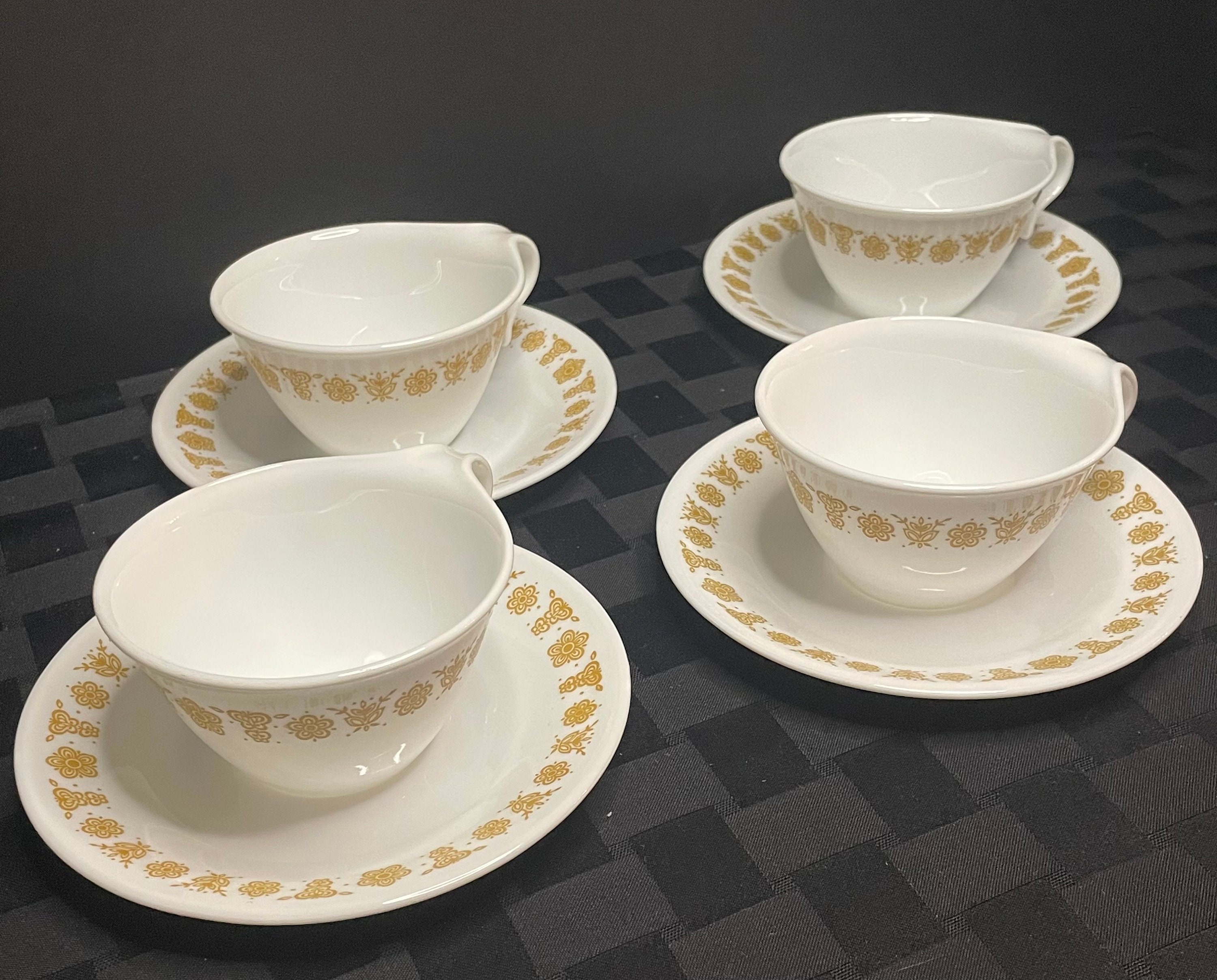 Vintage Corelle Butterfly Gold S Hook Tea Cups With Saucers, Set of 4 ...