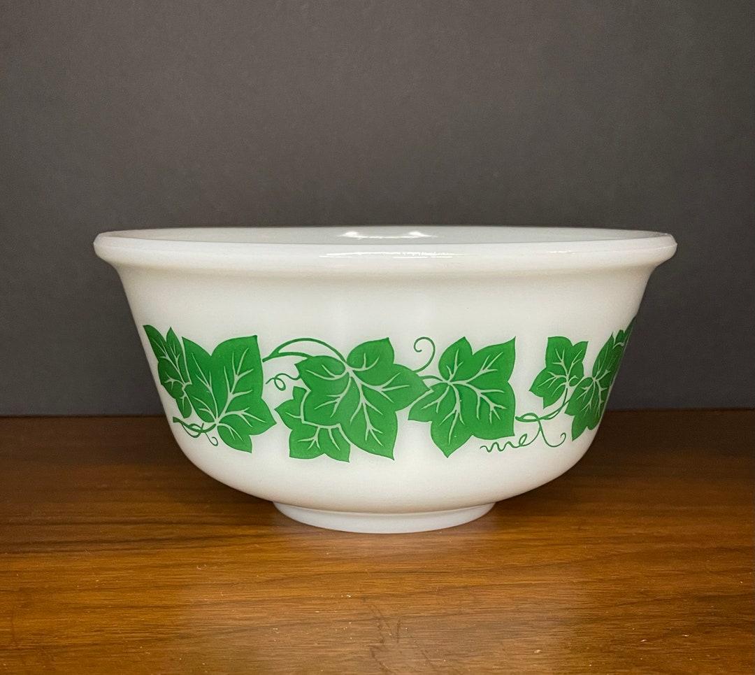 Hazel Atlas Green Ivy Milk Glass Bowl, Vintage Mixing Bowls, Vintage ...