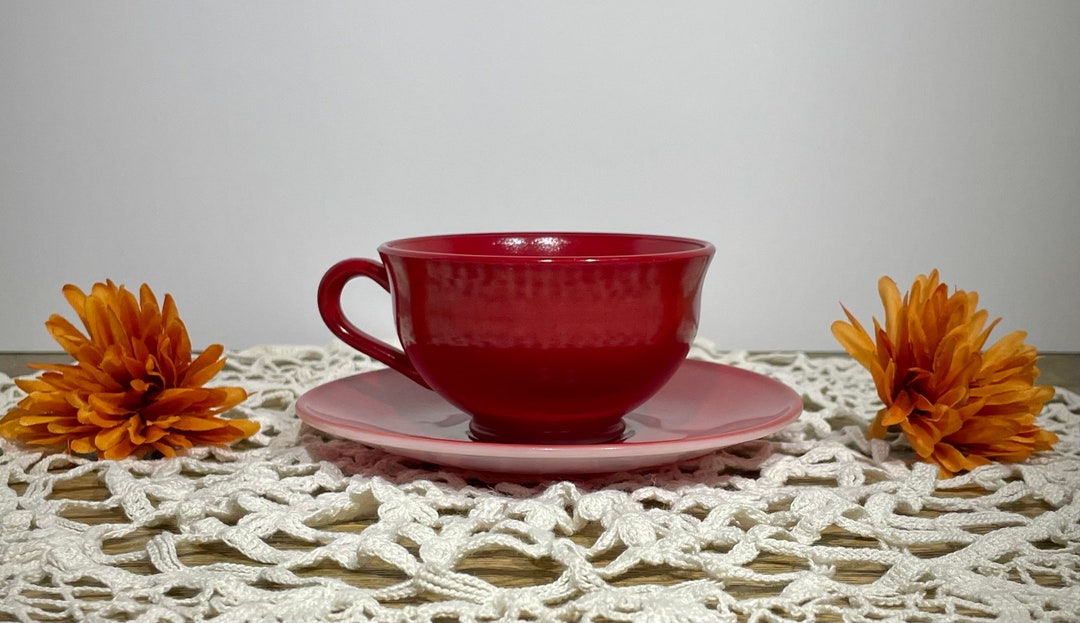 Red Hazel Atlas Tea Cup and Saucer, Vintage Tea Cup, Vintage Tea Cup ...