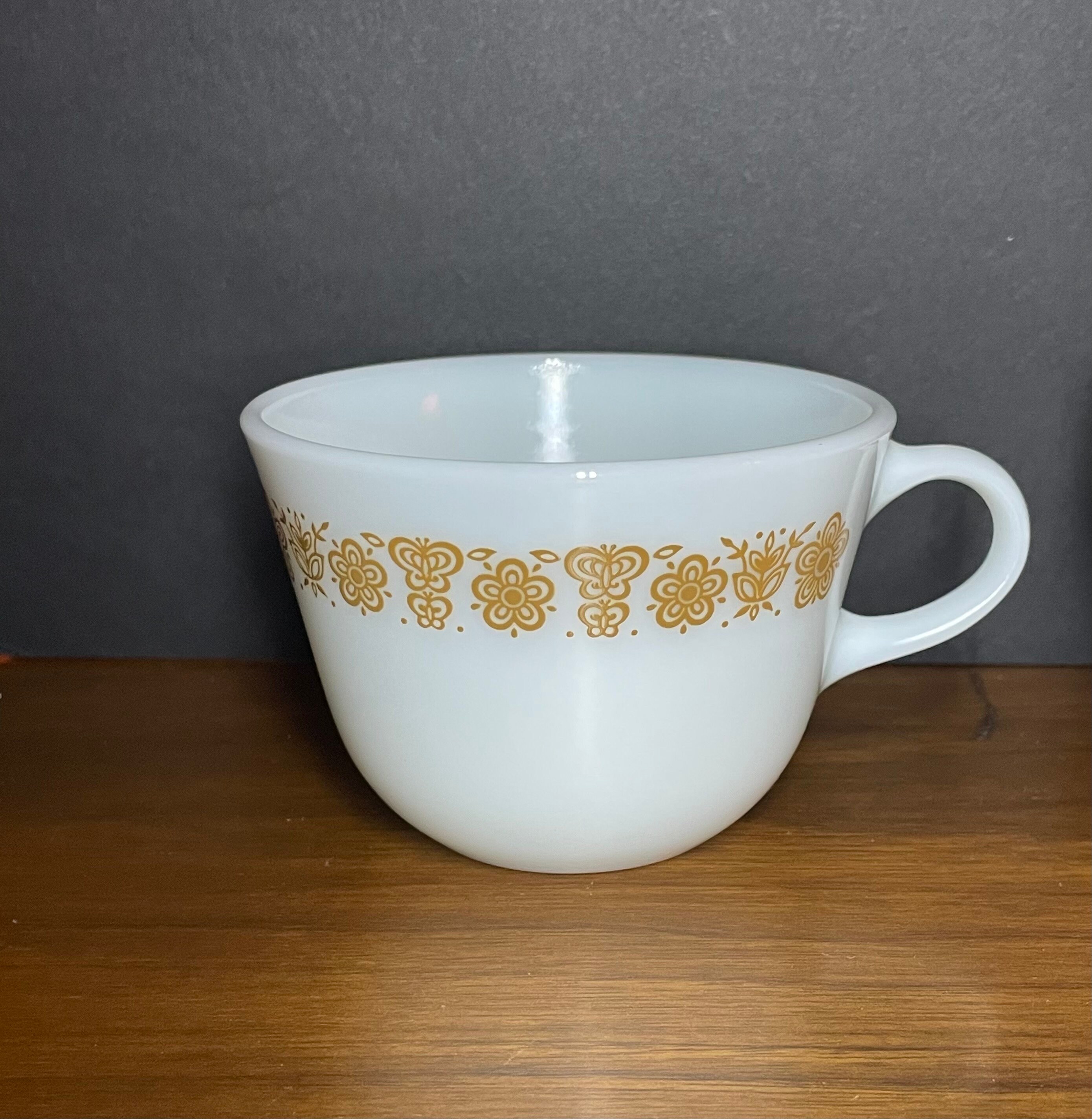 Choice of 2 Vintage PYREX Tea Cups Woodland Floral, Butterfly Gold, Old ...